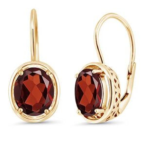 gem stone king red garnet 18k yellow gold plated silver dangle earrings for women (3.60 cttw, gemstone birthstone, oval 9x7mm)