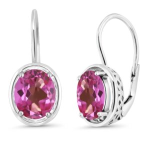 gem stone king 925 sterling silver pink mystic topaz women dangle earrings (3.60 ct oval 9x7mm)