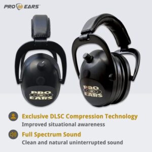 Pro Ears Gold II 26 Ear Muffs, NRR 26, Military Grade Electronic Hearing Protection with DLSC Compression, Gel Ear Seals & Auto Shut Off, Amplifies Sound 8x, Made in USA, Black