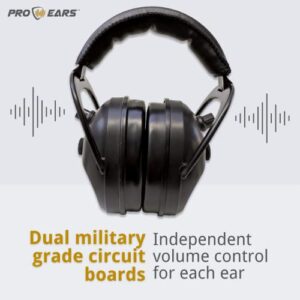 Pro Ears Gold II 26 Ear Muffs, NRR 26, Military Grade Electronic Hearing Protection with DLSC Compression, Gel Ear Seals & Auto Shut Off, Amplifies Sound 8x, Made in USA, Black