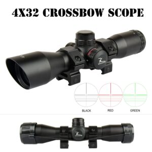 TACFUN 4X32 Crossbow Compact Multi Range Reticle Scope Red Green with Rings Lens Covers