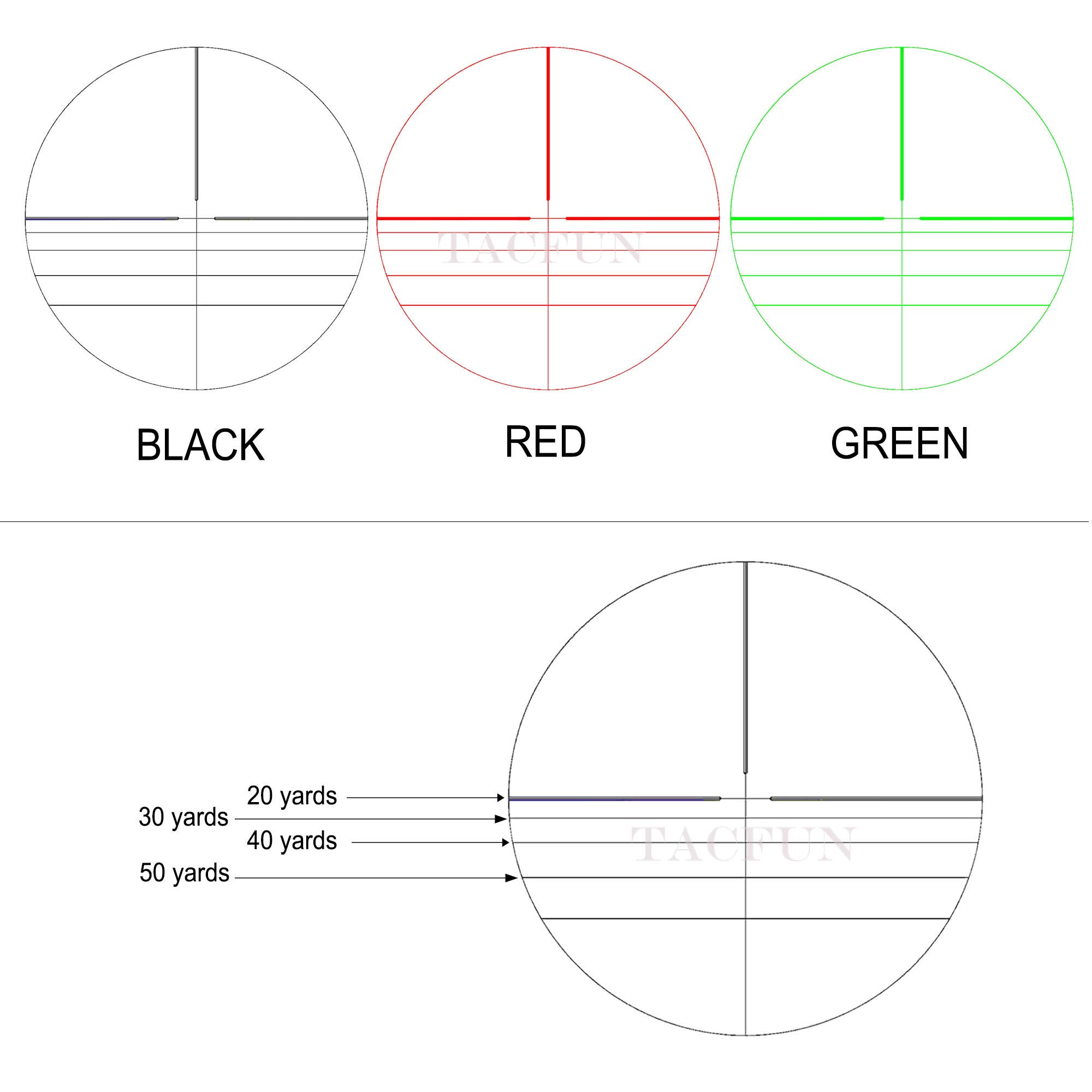 TACFUN 4X32 Crossbow Compact Multi Range Reticle Scope Red Green with Rings Lens Covers