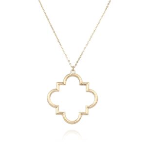 pomina gold fashion long chain necklace quatrefoil necklace two-tone clover pendant necklace geometric pendant sweater long necklace for women (worn gold)