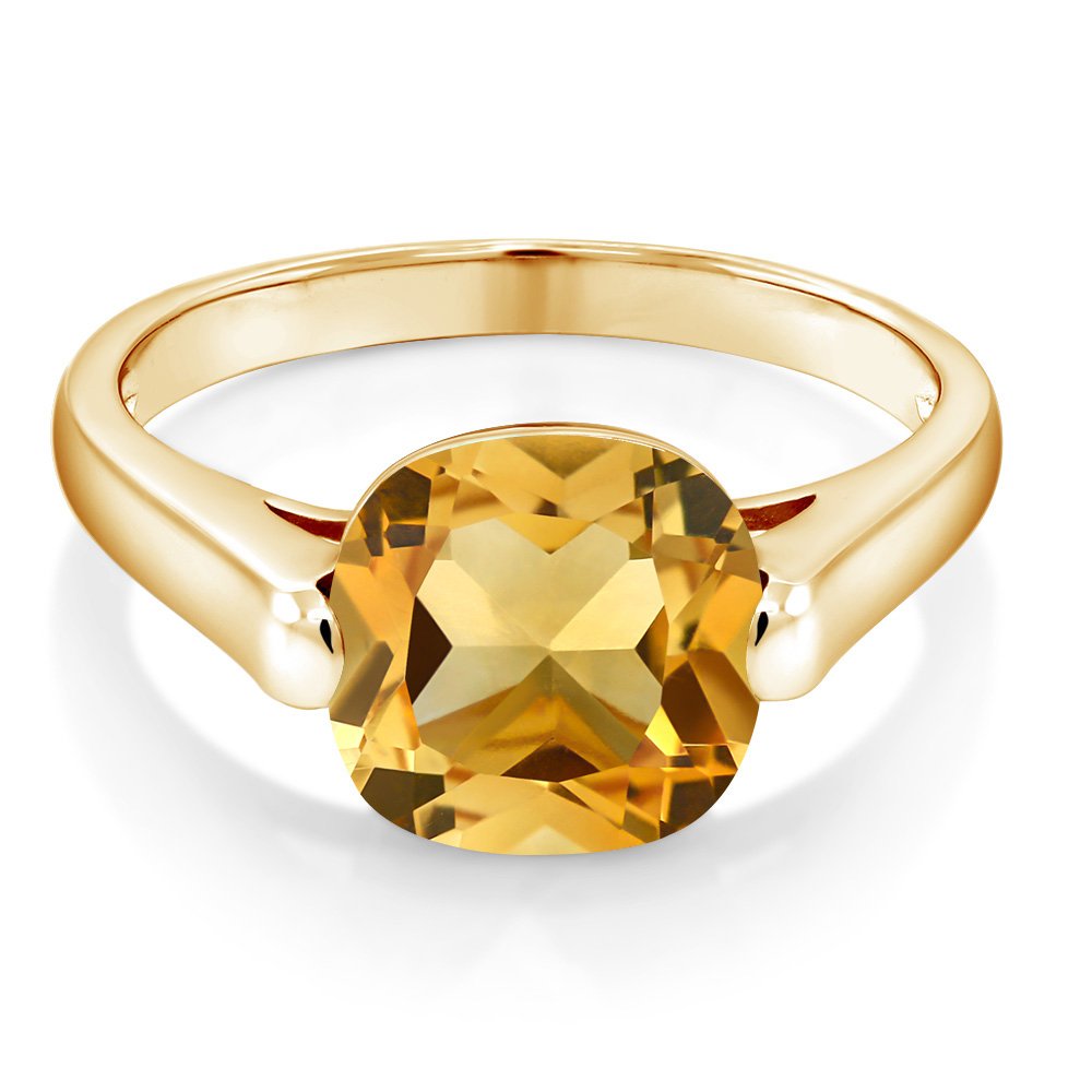 Gem Stone King 18K Yellow Gold Plated Silver Yellow Citrine Women's Ring 3.22 Ct Cushion Cut (Size 9)