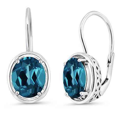 Gem Stone King 925 Sterling Silver London Blue Topaz Dangle Earrings For Women (3.60 Cttw, Gemstone Birthstone, Oval 9X7MM)