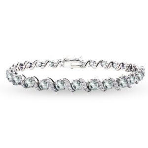 b. brilliant sterling silver aquamarine 4mm round-cut s design tennis bracelet with white topaz accents