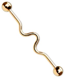 forbidden body jewelry 14g surgical steel 1 1/2 inch (38mm) rose gold ip plated wavy industrial piercing barbell, 5mm balls