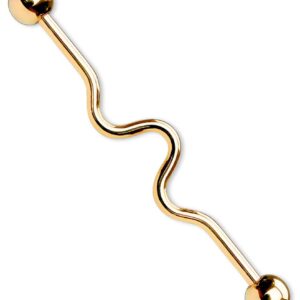 Forbidden Body Jewelry 14G Surgical Steel 1 1/2 Inch (38mm) Rose Gold IP Plated Wavy Industrial Piercing Barbell, 5mm Balls