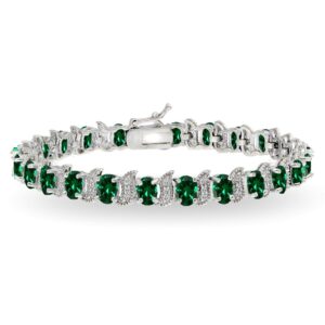 b. brilliant sterling silver simulated emerald 6x4mm oval and s tennis bracelet with white topaz accents