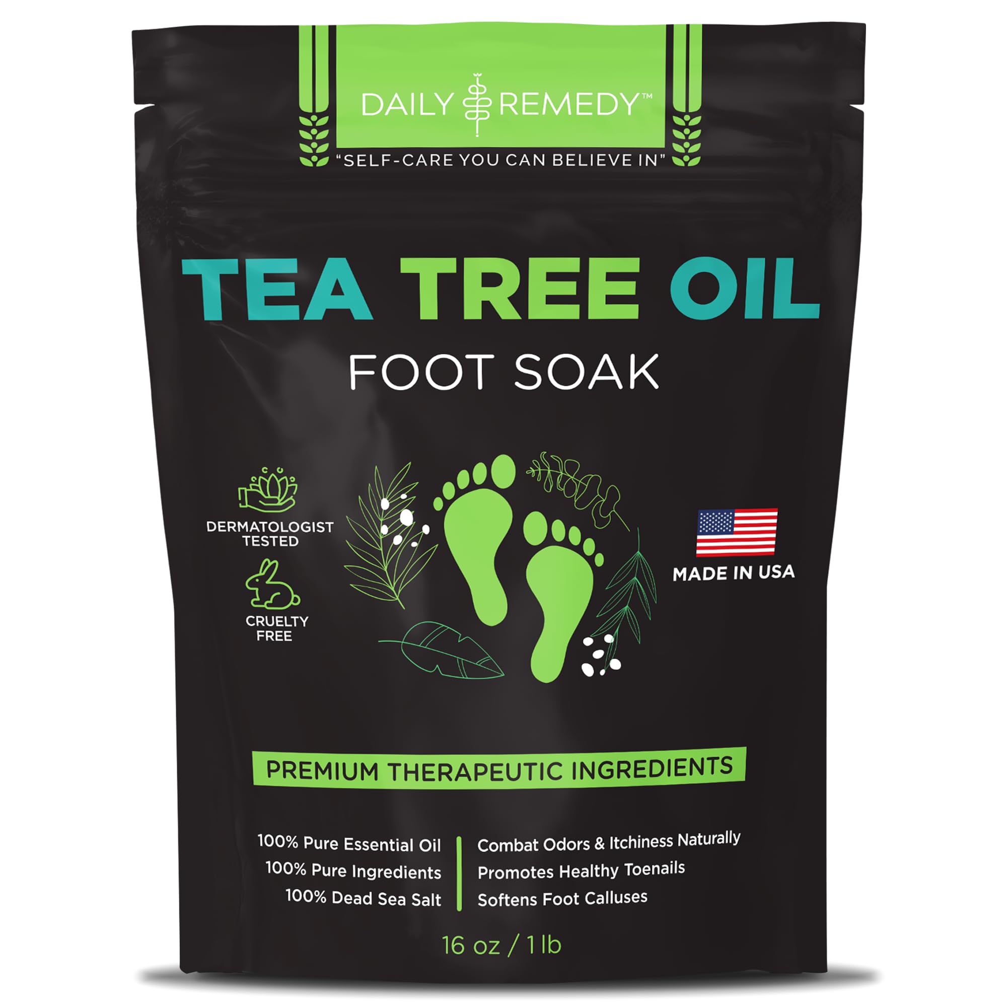 Tea Tree Oil Foot Soak with Epsom Salt - Made in USA - for Toenail Athletes Foot, Stubborn Foot Odor Scent, Softens Calluses & Soothes Sore Tired Feet - 16 Ounces