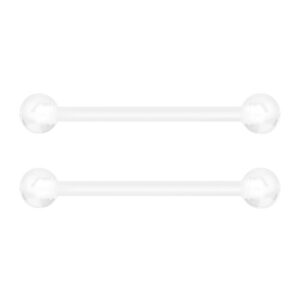 forbidden body jewelry clear piercings, clear piercings for work, 14g 19mm hospital grade ptfe flexible piercing retainers for pregnancy, mri, surgery & more (4mm acrylic balls), sold as pair