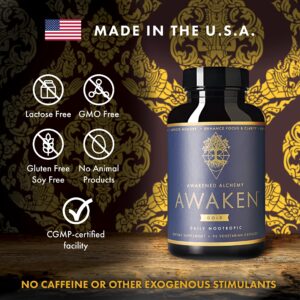 AWAKEN GOLD Premium Nootropic Supplement | Advanced Brain Nutrition | Improve Memory & Learning | Enhance Focus & Clarity | Intensify Drive | 11 Premium Ingredients | 45 Servings