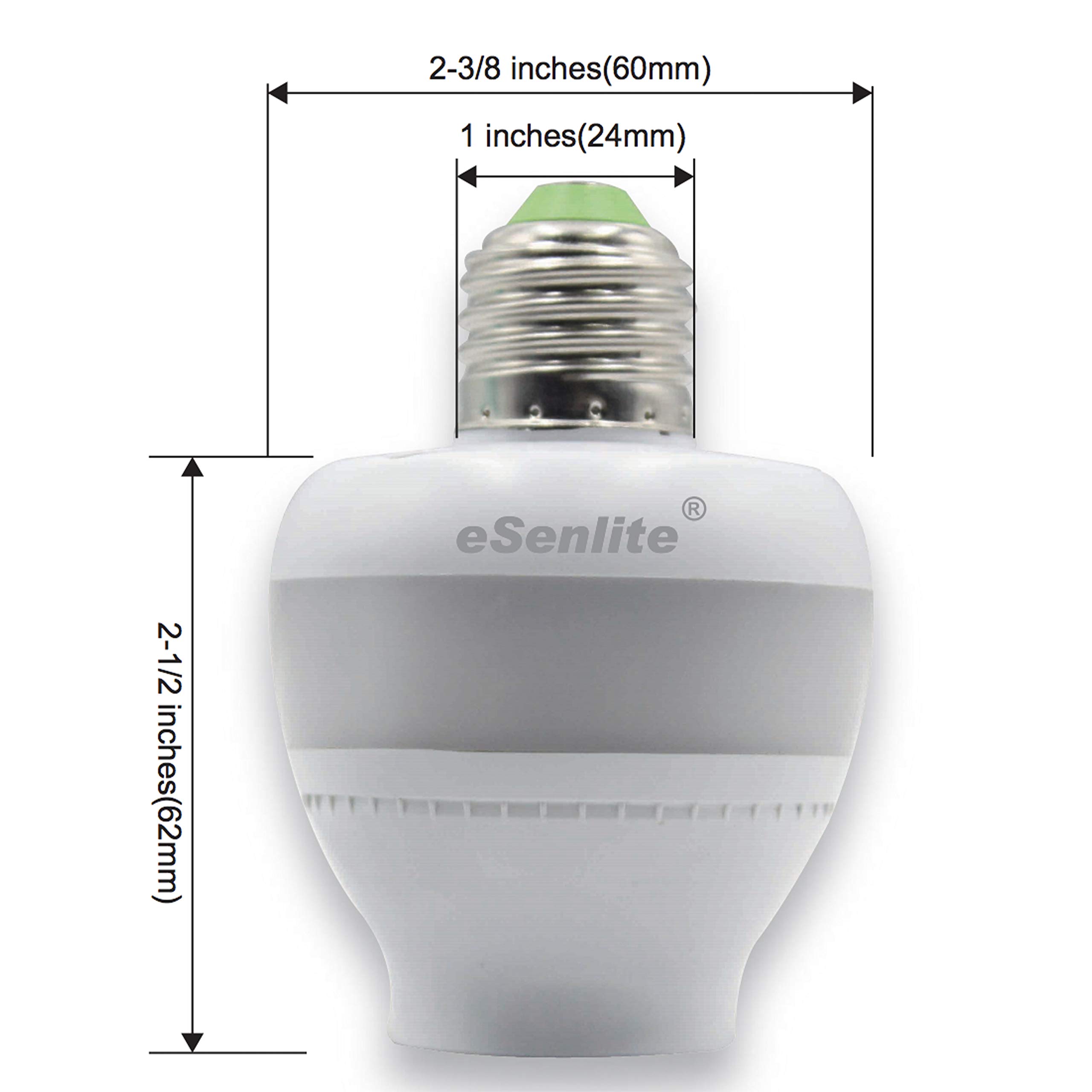 eSenlite Motion Sensor Light Socket, Radar Motion Screw LED CFL Incandescent Bulb Adapter, Dusk to Dawn Dimmable Control, Outdoor Indoor Garage Light, for Basement (1)