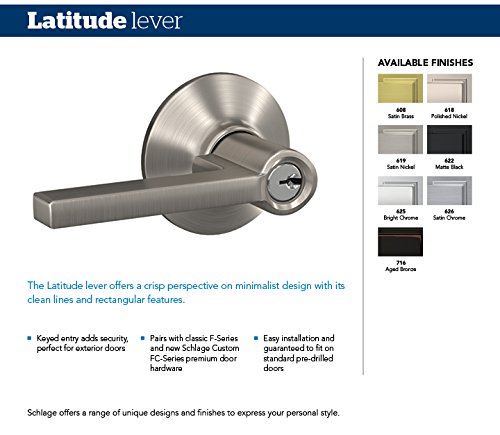 SCHLAGE F51A LAT 622 ULD Latitude Lever with Upland Trim Keyed Entry Lock, Matte Black