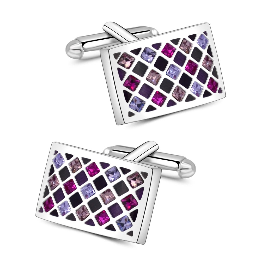 Mr.Van Elegant Swarovski Crystal Cufflinks Purple Groovy Fuchsia Glimmering Cuff Links Set Wedding Christmas Gifts for men