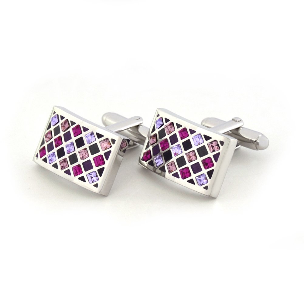 Mr.Van Elegant Swarovski Crystal Cufflinks Purple Groovy Fuchsia Glimmering Cuff Links Set Wedding Christmas Gifts for men