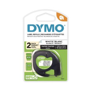 dymo lt paper labels, black print on white labels, 1/2-inch x 13 feet, 2 rolls