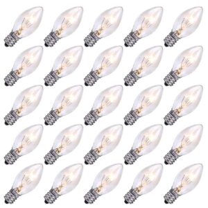 sunsgne 25 pack c7 clear replacement bulbs christmas light bulbs, outdoor patio string light bulbs, c7 night light replacement bulbs, e12/c7 candelabra base, 5 watt- clear