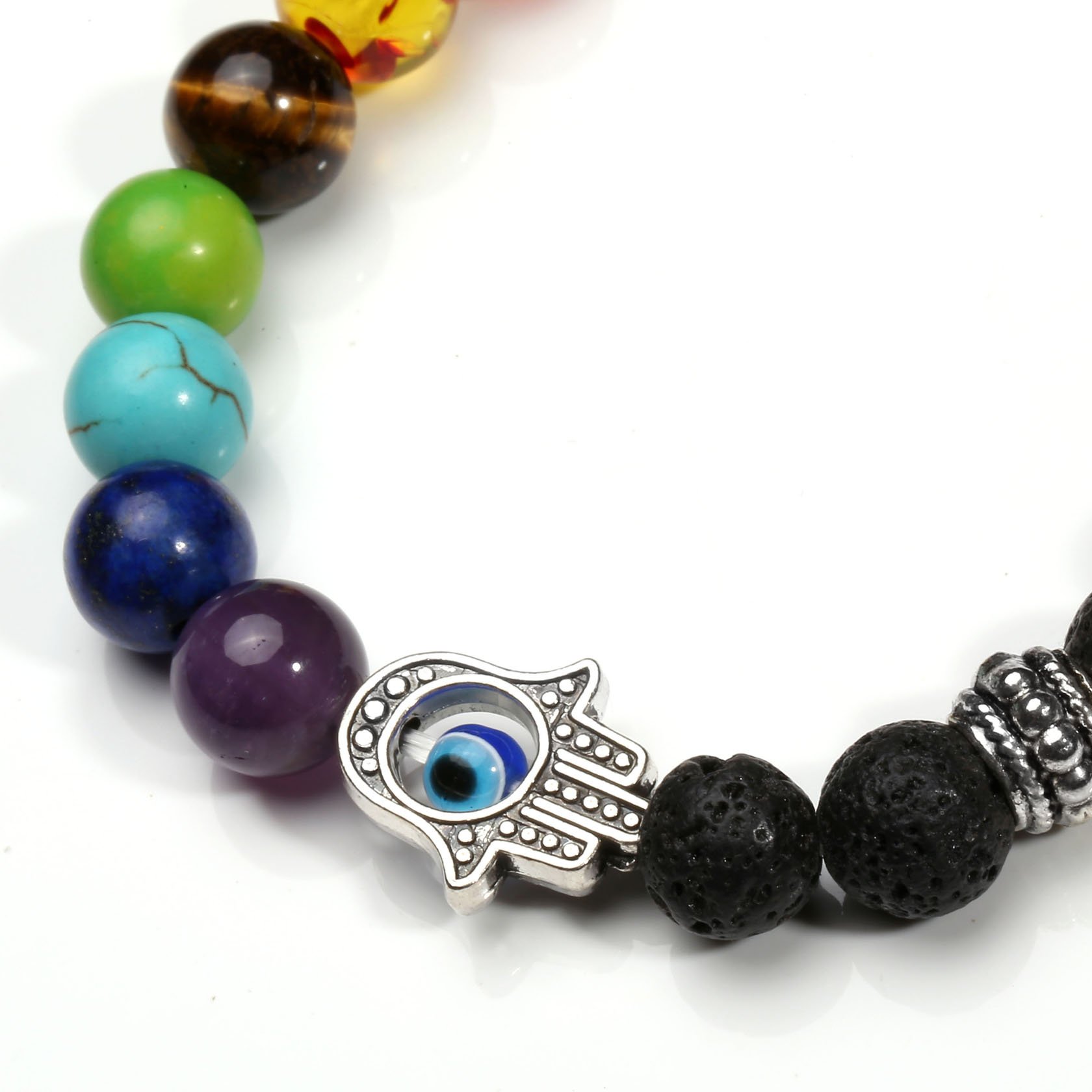 Milakoo 7 Chakras Lava Stone Beads Essential Oil Diffuser Bracelet with Hamsa Hand Decor