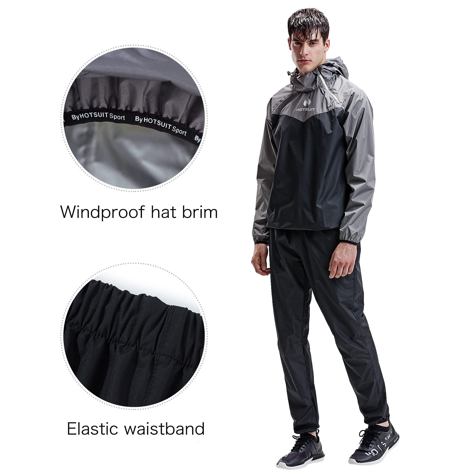 HOTSUIT Sauna Suit for Men Sweat Sauna Jacket Pant Gym Workout Sweat Suits, Gray, XXL