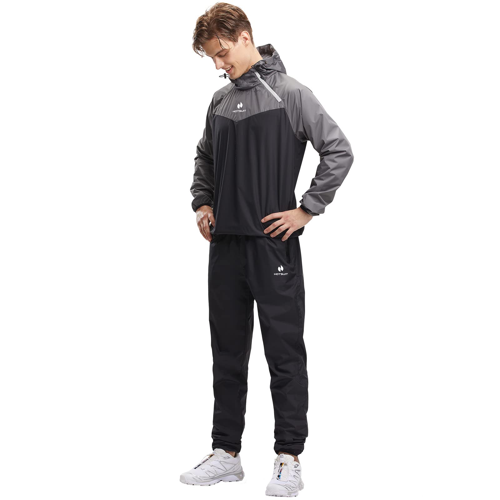 HOTSUIT Sauna Suit for Men Sweat Sauna Jacket Pant Gym Workout Sweat Suits, Gray, XXL