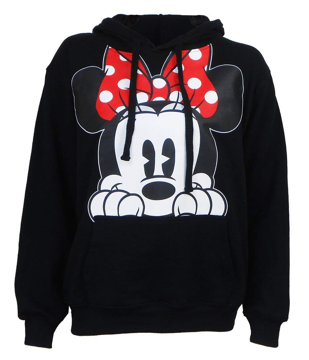 Disney Adults Minnie Mouse Peeking Fleece Hoodie Black