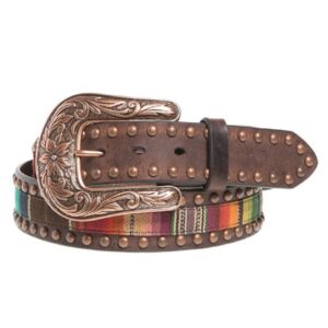 ariat women's serape center copper nail edge belt, multi/color, large