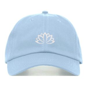 lotus flower dad hat, embroidered baseball cap, 100% cotton, unstructured low profile, adjustable strap back, 6 panel, one size fits most (multiple colors) (baby blue)