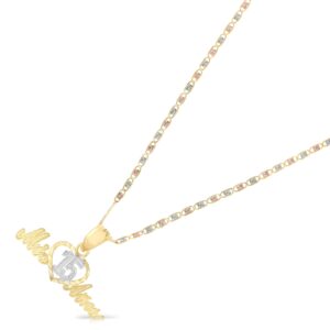 14K Two Tone Gold Sweet 15 Years Quinceanera Heart Mis 15 Anos Charm Pendant with 1.5mm Valentino Chain Necklace - 22"