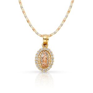 ioka 14k yellow gold our lady of guadalupe cubic zirconia cz charm pendant with 1.5mm valentino chain necklace - 18"