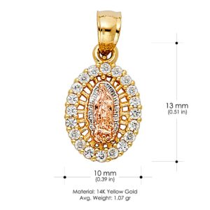 Ioka 14K Yellow Gold Our Lady of Guadalupe Cubic Zirconia CZ Charm Pendant with 1.5mm Valentino Chain Necklace - 18"