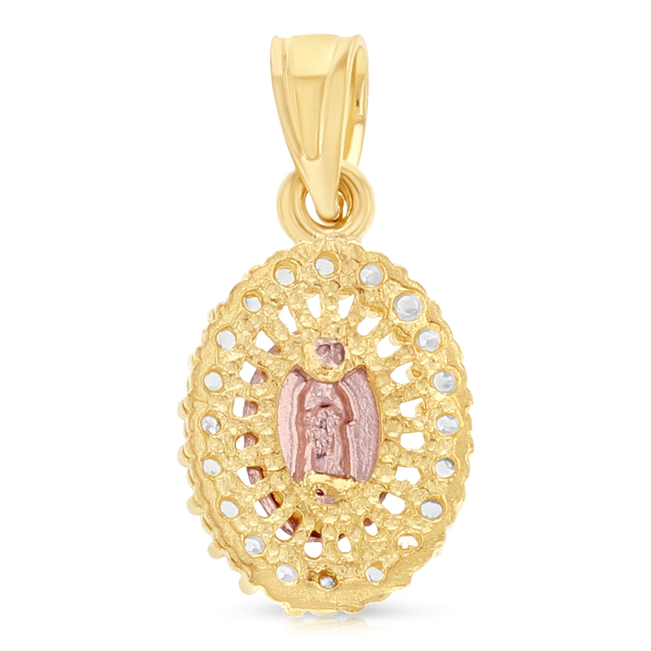 Ioka 14K Yellow Gold Our Lady of Guadalupe Cubic Zirconia CZ Charm Pendant with 1.5mm Valentino Chain Necklace - 18"