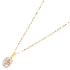 Ioka 14K Yellow Gold Our Lady of Guadalupe Cubic Zirconia CZ Charm Pendant with 1.5mm Valentino Chain Necklace - 18"