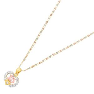 Ioka 14K Two Tone Gold Sweet 15 Years Quinceanera Heart Cubic Zirconia CZ Charm Pendant with 1.5mm Valentino Chain Necklace - 16"