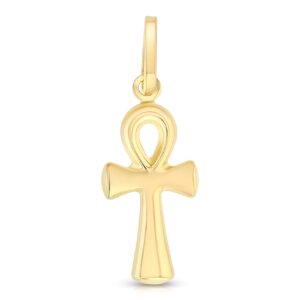 Ioka 14K Yellow Gold Egyptian Ankh Cross Charm Pendant with 0.9mm Singapore Chain Necklace - 20"