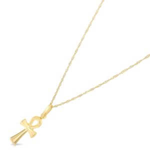 Ioka 14K Yellow Gold Egyptian Ankh Cross Charm Pendant with 0.9mm Singapore Chain Necklace - 20"