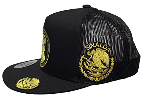 Capsnmore El Chapo Guzman Sinaloa Logo Federal 3 Logos Hat Black Mesh Snapback