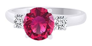 affy simulated pink sapphire & white natural diamond three stone engagement wedding ring in 14k white gold (2.73 cttw) with ring size:-7