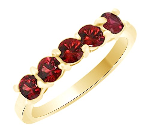 AFFY Round Cut Simulated Red Garnet Wedding Engagement Ring in 14k Yellow Gold (1.6 cttw) with Ring Size:-4