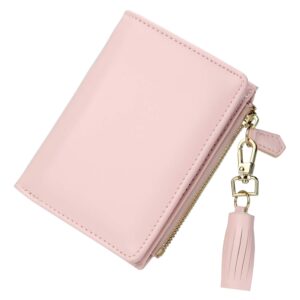 geead small wallets for women bifold slim coin purse zipper id card holder pu leather pink