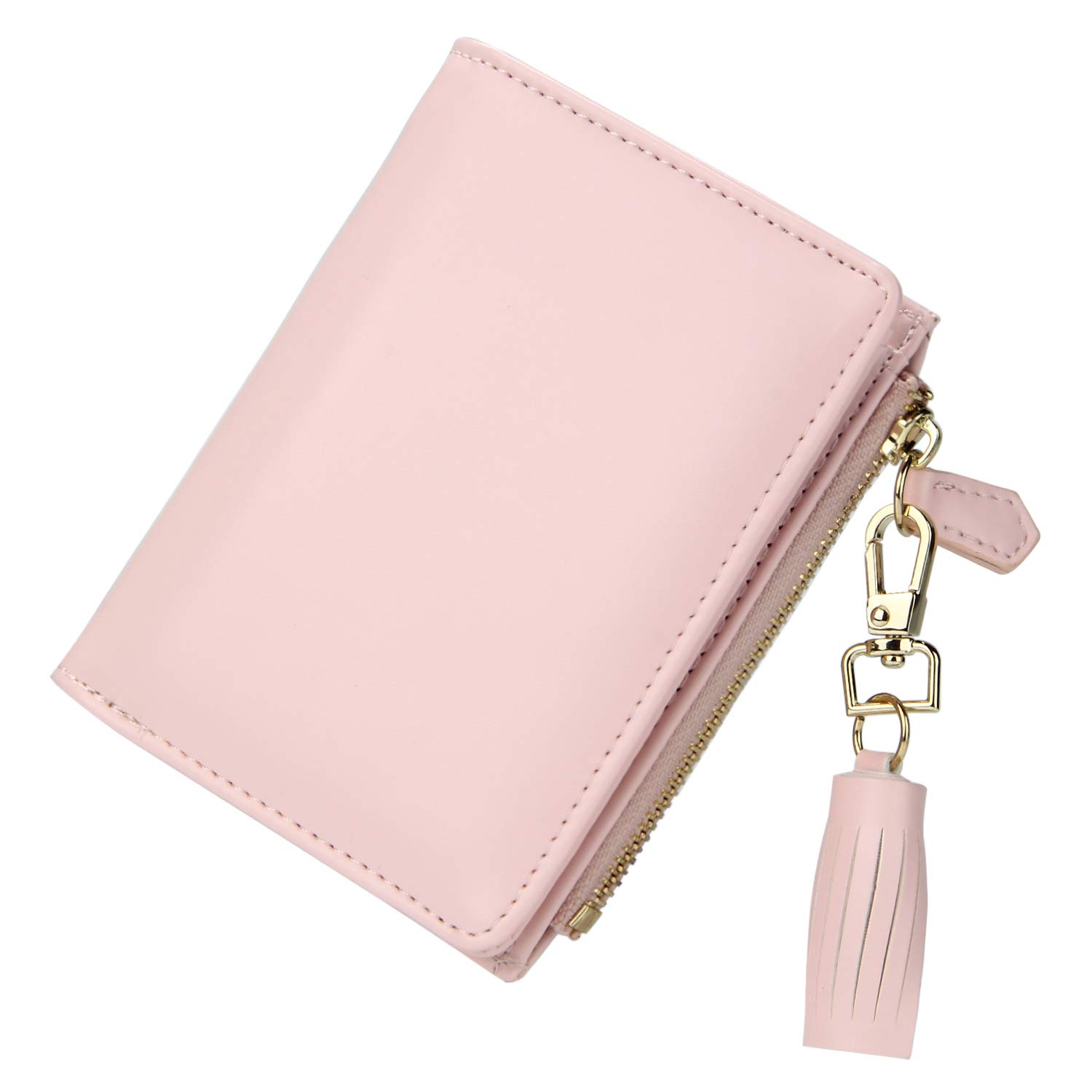 GEEAD Small Wallets for Women Bifold Slim Coin Purse Zipper ID Card Holder PU Leather Pink