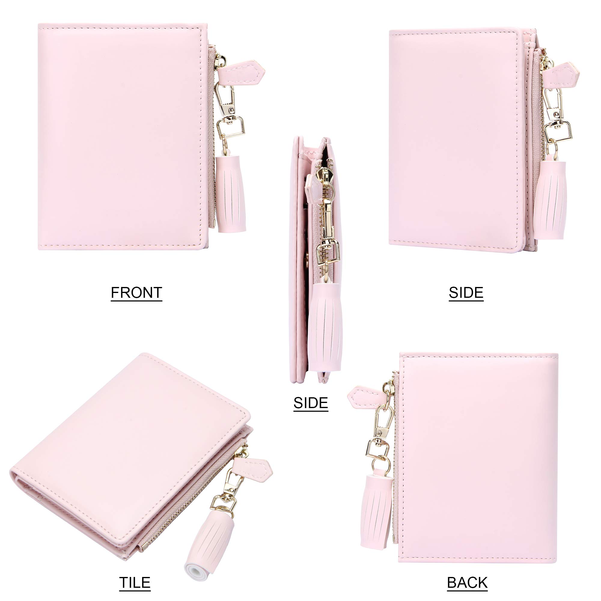 GEEAD Small Wallets for Women Bifold Slim Coin Purse Zipper ID Card Holder PU Leather Pink