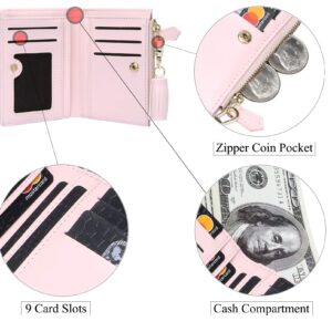 GEEAD Small Wallets for Women Bifold Slim Coin Purse Zipper ID Card Holder PU Leather Pink