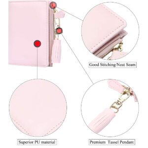 GEEAD Small Wallets for Women Bifold Slim Coin Purse Zipper ID Card Holder PU Leather Pink