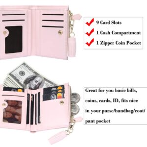 GEEAD Small Wallets for Women Bifold Slim Coin Purse Zipper ID Card Holder PU Leather Pink