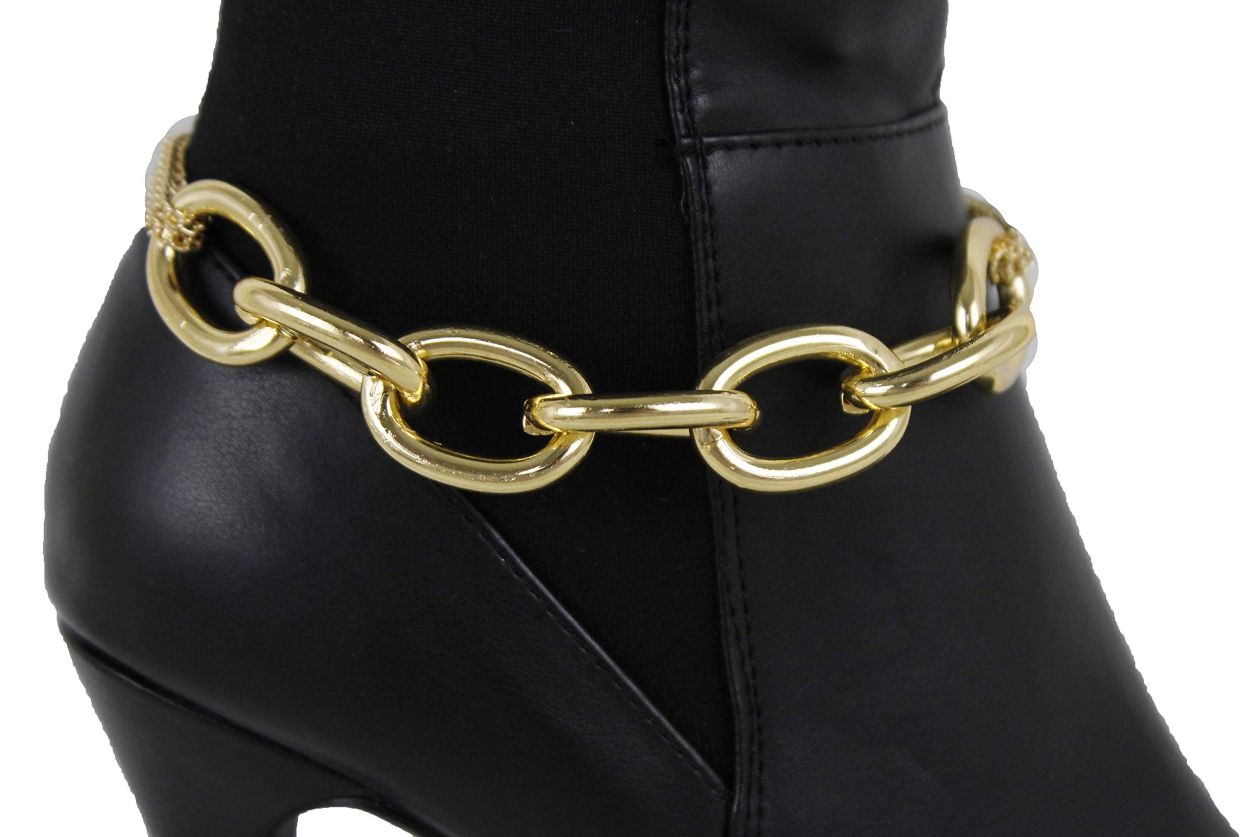 TrendyFashionJewelry Women Boot Bracelet Gold Metal Thick Chain Chunky Link Shoe Charm Strap Band Hip Hop