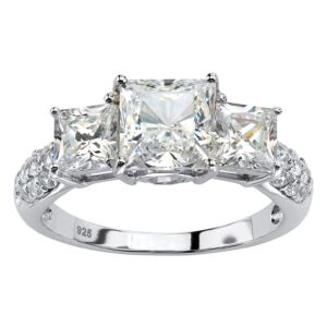 palmbeach platinum-plated sterling silver princess cut created white sapphire 3-stone bridal ring sizes 6-10 size 10