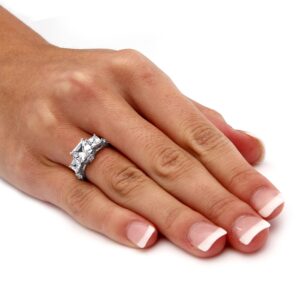 PalmBeach Platinum-plated Sterling Silver Princess Cut Created White Sapphire 3-Stone Bridal Ring Sizes 6-10 Size 10