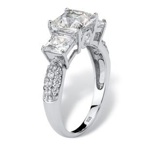 PalmBeach Platinum-plated Sterling Silver Princess Cut Created White Sapphire 3-Stone Bridal Ring Sizes 6-10 Size 10