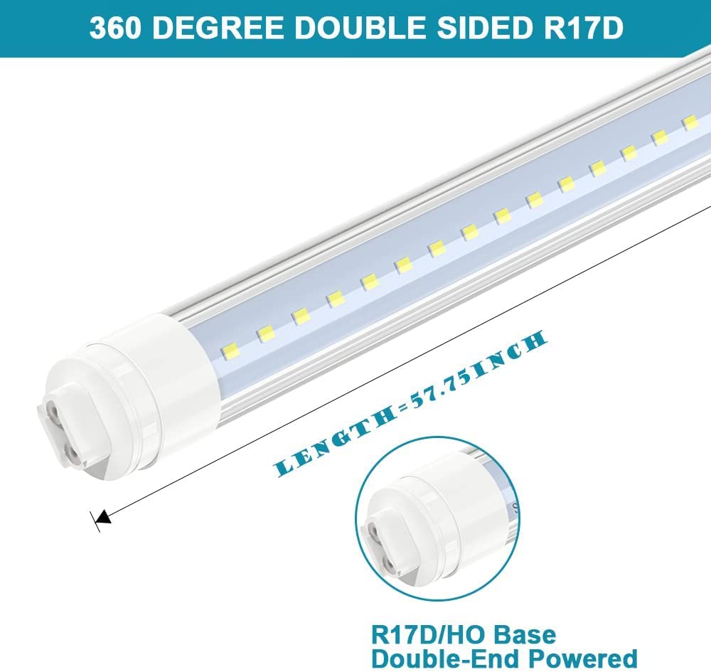 JESLED 360 Degree T8 T10 T12 5ft 36w R17D/HO Base, led Outdoor Tubes for Double Sided Signs 6000K Cool White Clear Cover (4-Pack)